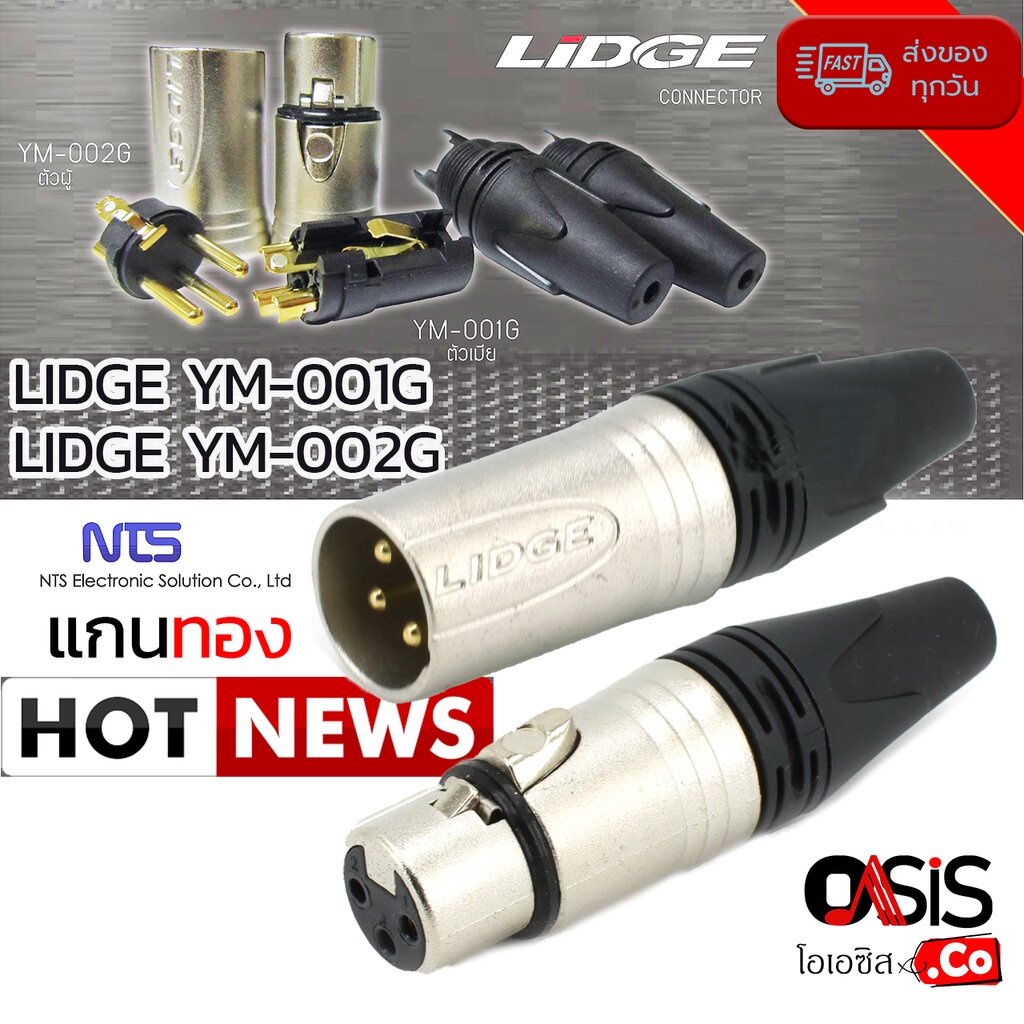 (1ตัว/แกนทอง) ปลั๊ก XLR LIDGE YM-001G / LIDGE YM-002G Plug XLR แคนน่อน ตัวผู้ 3ขา XLR ตัวเมีย 3 ...