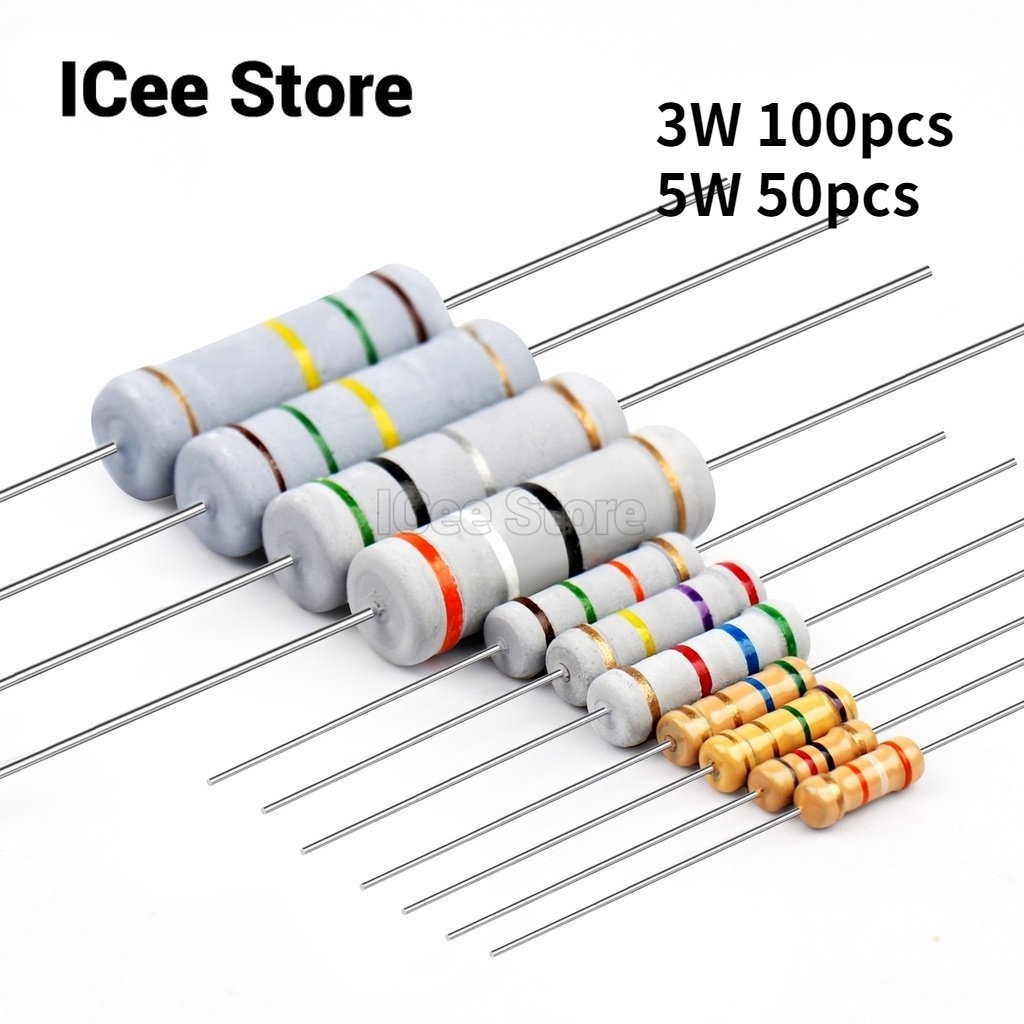 ตัวต้านทานฟิล์มคาร์บอน 3W 5W 5% 1R-1M 1R 10R 22R 47R 51R 100R 1K 2K 4.7K 10K 22K 47K 100K 100 ...