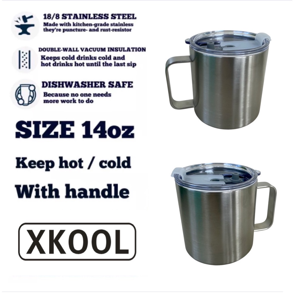 Xkool แก้วน้ำ14oz/420ml มาพร้อมหูจับ สีพื้นเก็บอุณหภูมิความเย็น,ร้อน เนื้อแก้วเป็นสแตนเลส 304 ...
