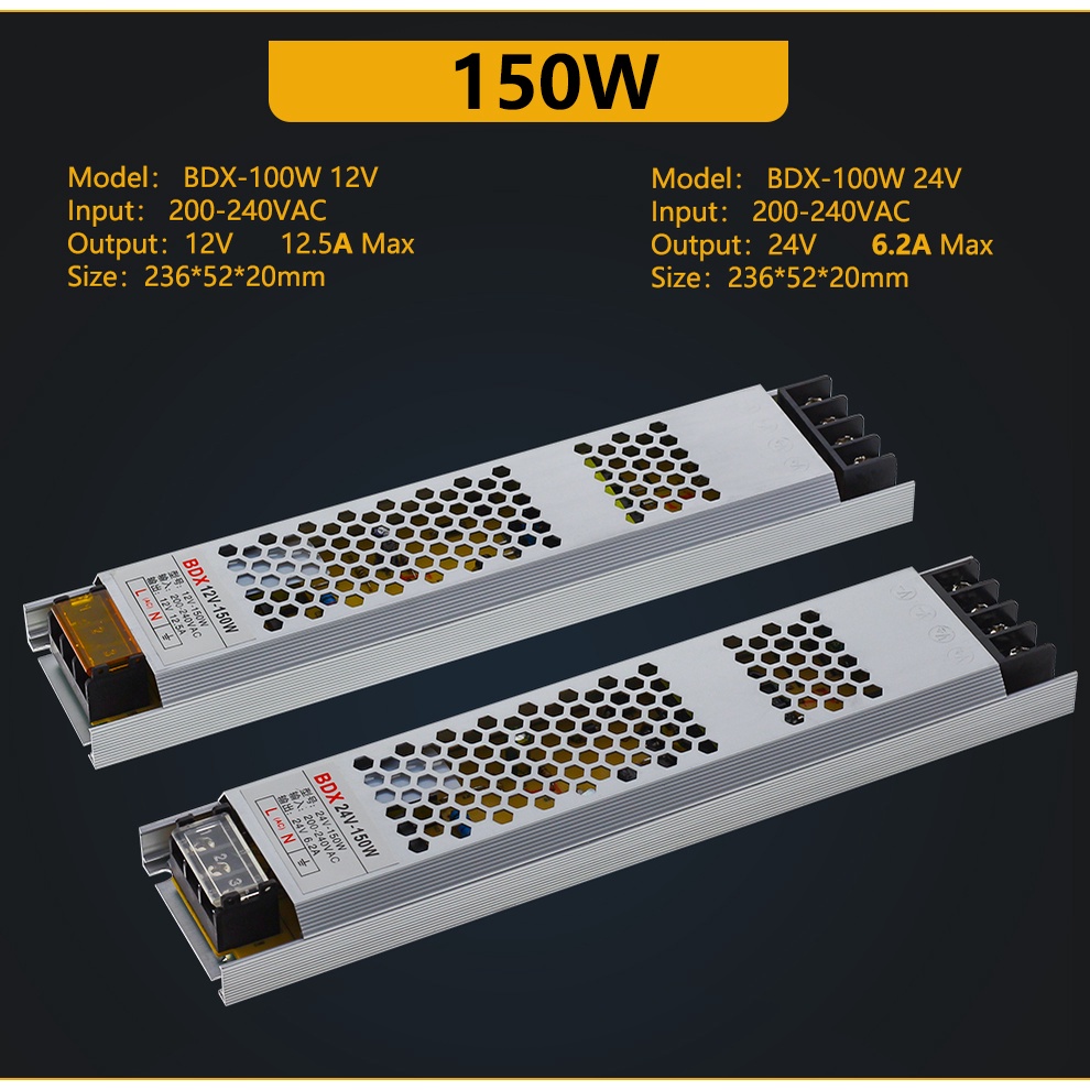LED แหล่งจ่ายไฟ บางมาก DC 12V 24V หม้อแปลงไฟฟ้า 60W 100W 150W 200W 300W 400WAC190-240V Driver ...
