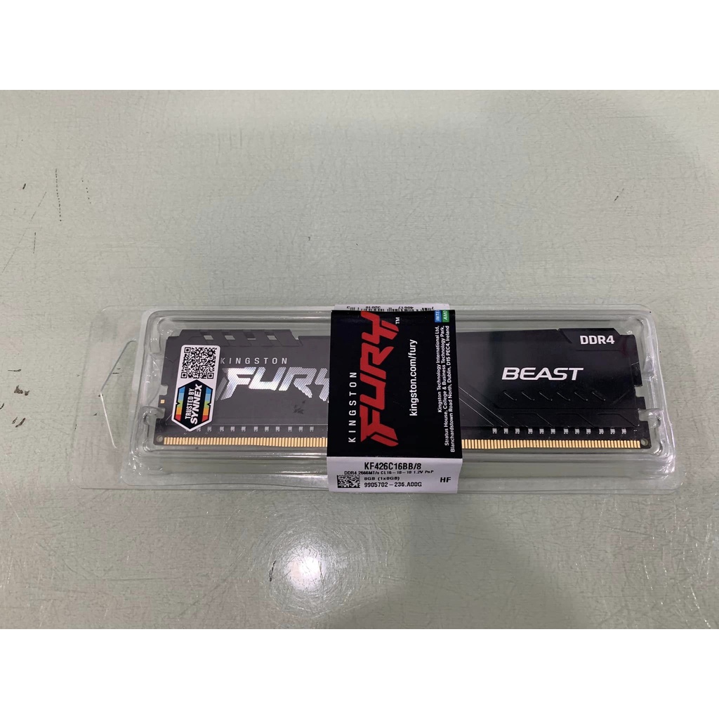 8GB (8GBx1) DDR4 2666MHz RAM KINGSTON FURY BEAST DDR4 (BLACK) (KF426C16BB/8) ของใหม่ | Shopee ...