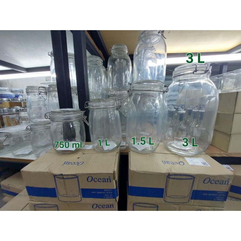โหลแก้วใส สูญญากาศ 3000 ml (3L) 1.5 ลิตร,1ลิตร,0.75ลิตร ฝาสปริง พร้อมยางรอง | Shopee Thailand