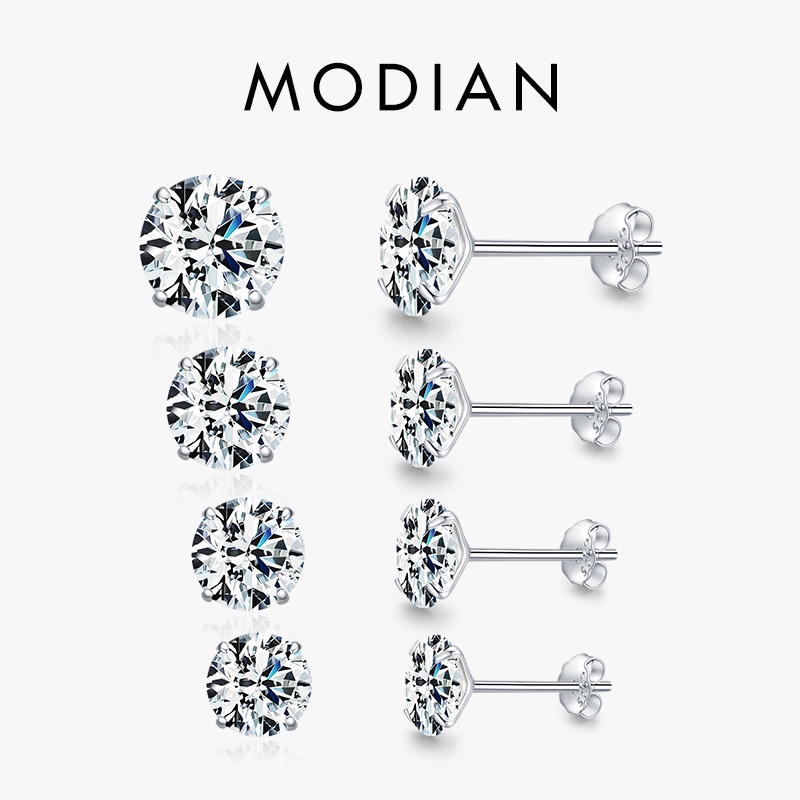 Modian Sparkling ต่างหูสตั๊ด เงินแท้ 925 ประดับเพทาย ทรงกลม 4 มม. 5 มม. ...