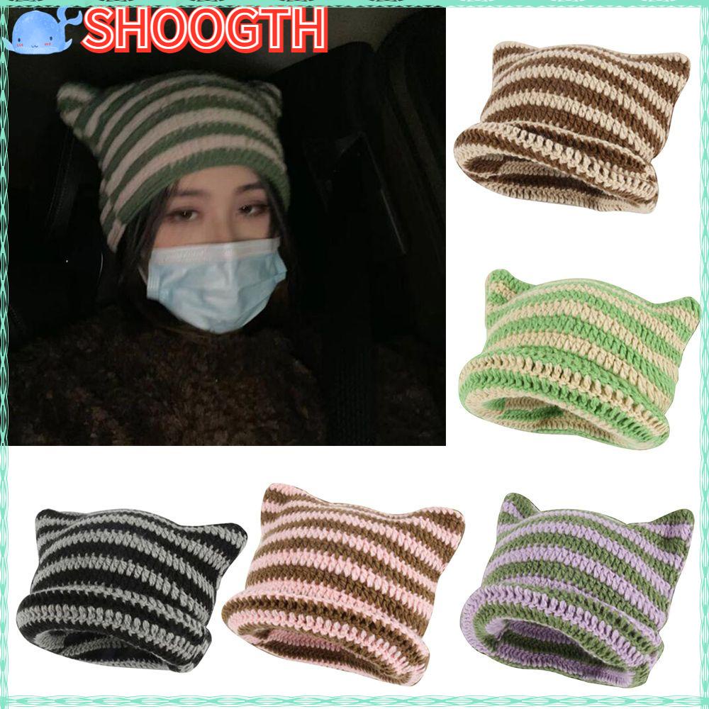 SHOOGTH Japanese Beanie Hat Unisex Cute Cat Ears Women's Hats Autumn ...