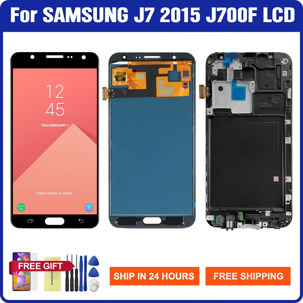 อะไหล่หน้าจอสัมผัสดิจิทัล LCD สําหรับ Samsung Galaxy J7 2015 J700 J700F ...