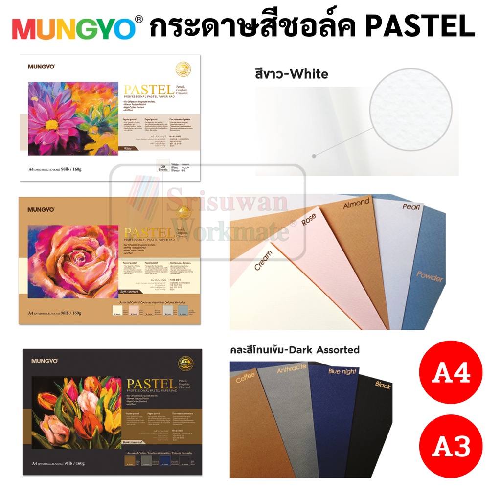 Mungyo กระดาษสีชอล์ก พาสเทล Pastel Paper Pad A4 / A3 160g กระดาษสีชอล์ก อาร์ทติสเกรด soft pastel ...