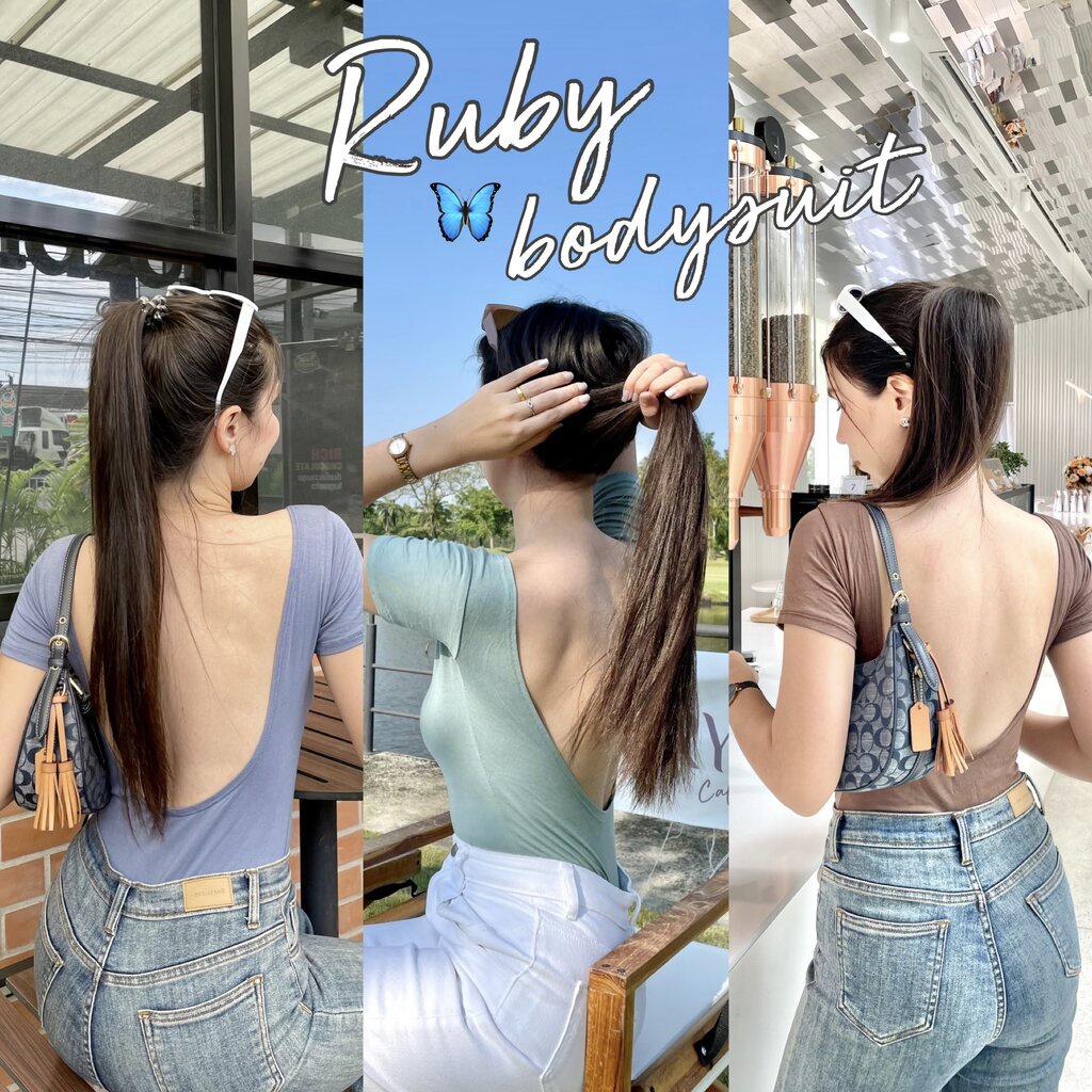 🍑Ruby Bodysuit🍑 บอดี้สูทเว้าหลังแบบมีแขน ผ้าเนื้อหนา มีฟองน้ำ มีกระดุมแป้ก ใส่สบายมาก ผ้ายืดได้ ...