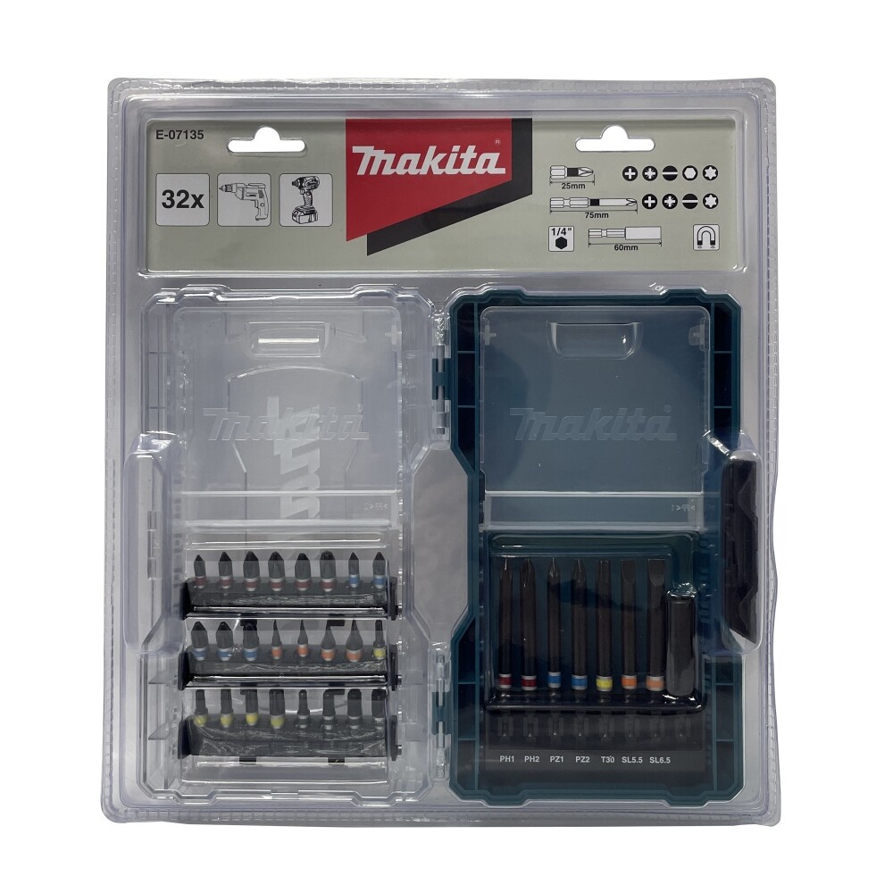 E-07135 Makita ชุดรวมดอกไขควง 32ชิ้น/ชุด 32 pcs bit set with clear case ...