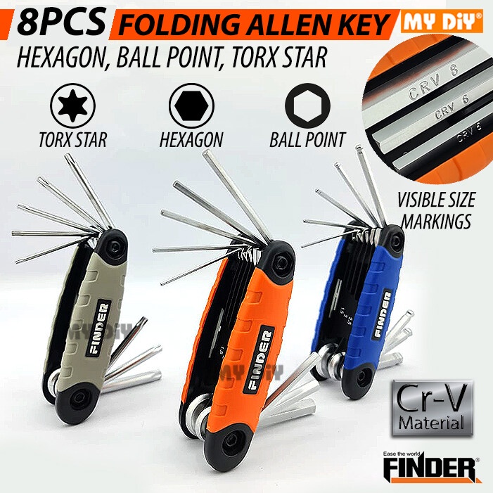 Mydiyhomedepot - FINDER CRV 8PCS FOLDING ALLEN KEY HEX KEY หรือ BALL ...