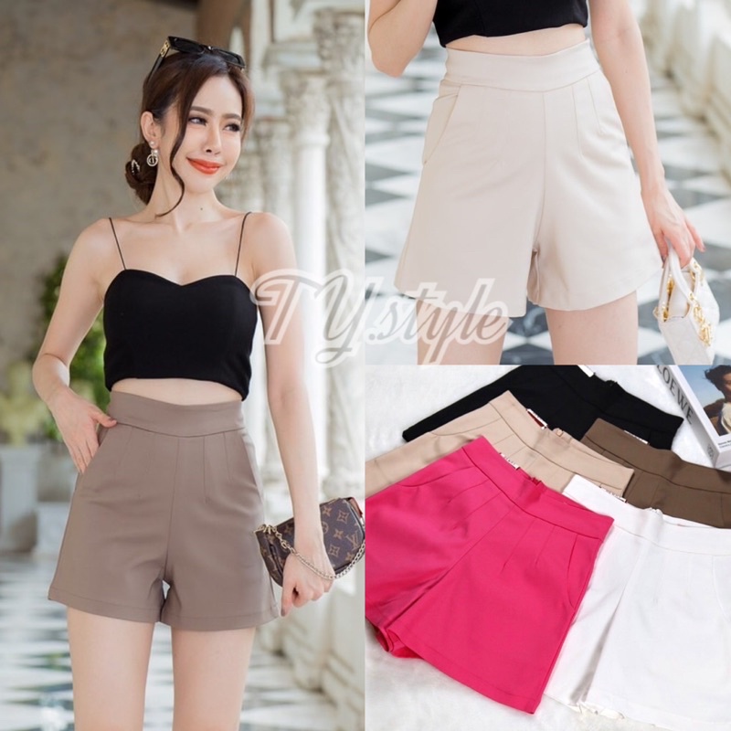 PT closets ♡ กางเกงขาสั้นทรงเบสิค ตีเกล็ดคู่ ซิปหลัง ผ้าดับเบิ้ลซาติน #TB025 | Shopee Thailand