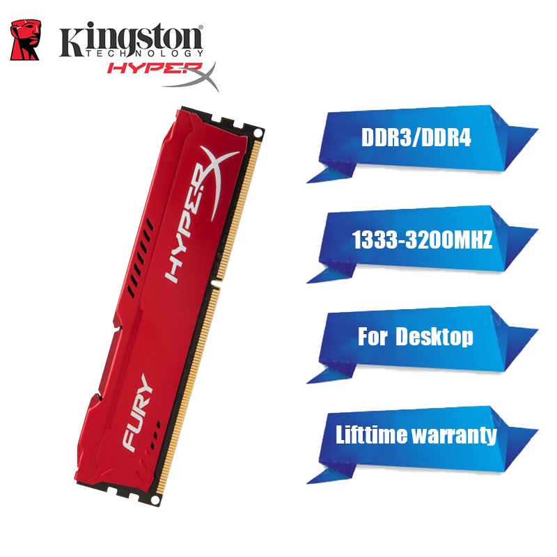 Kingston Hyperx Fury แรมหน่วยความจํา DDR3 DDR4 4GB 8GB 16GB 1600MHz 2400MHZ 2666MHZ 3200MHZ 288 ...