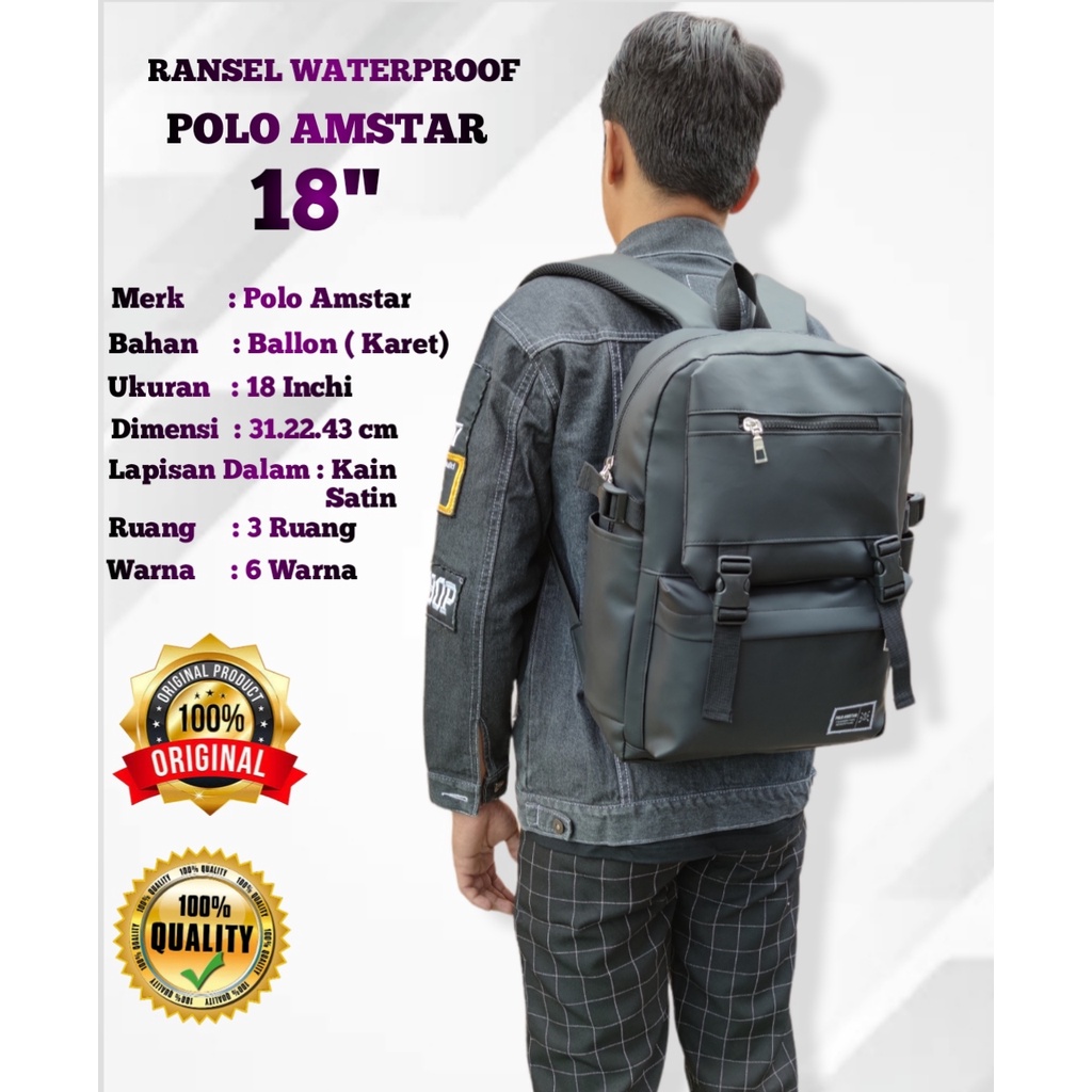กระเป๋าเป้สะพายหลัง Polo Amstar 18 นิ้ว ของแท้ กันน้ํา 100% สําหรับ ...