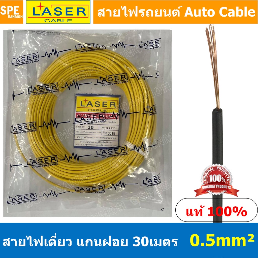 [ 30เมตร/แพค ] Laser 30m 0.5 sq.mm. สายไฟเดี่ยว Laser ทองแดงแท้ แกนฝอย ...