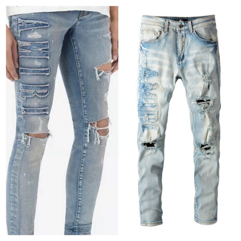 AMIRI rewash water knift begger patch LOGO slim jeans | Shopee Thailand