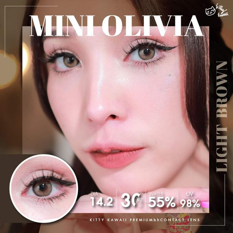 คอนแทคเลนส์ บิ๊กอาย รุ่น mini Olivia ยี่ห้อ Kitty Kawaii สีLight-Brown มีค่าสายตา | Shopee Thailand