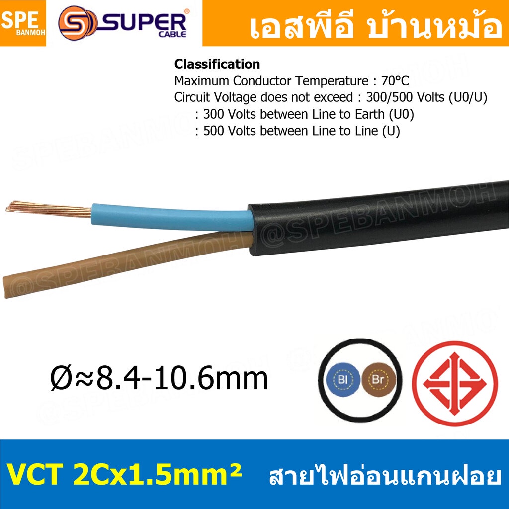 [ 2 เมตร ] VCT-2x1.5 สาย VCT 2C X 1.5 sq.mm สายอ่อน 2 คอร์ Size 1.5 sq ...