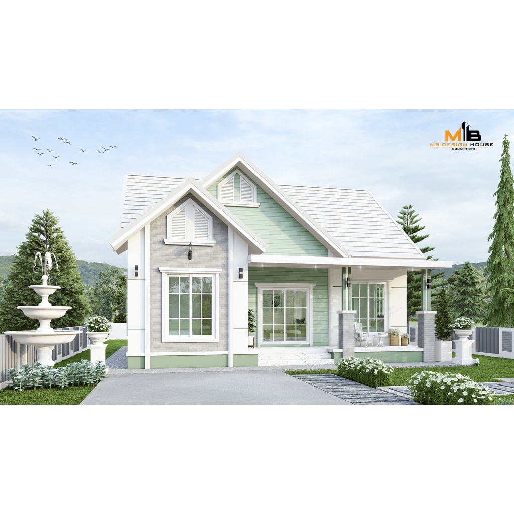 C01 แบบบ้านสำเร็จรูป ค.ส.ล. ชั้นเดียว สไตล์คอสเทจ 4 นอน 3 น้ำ | Shopee Thailand