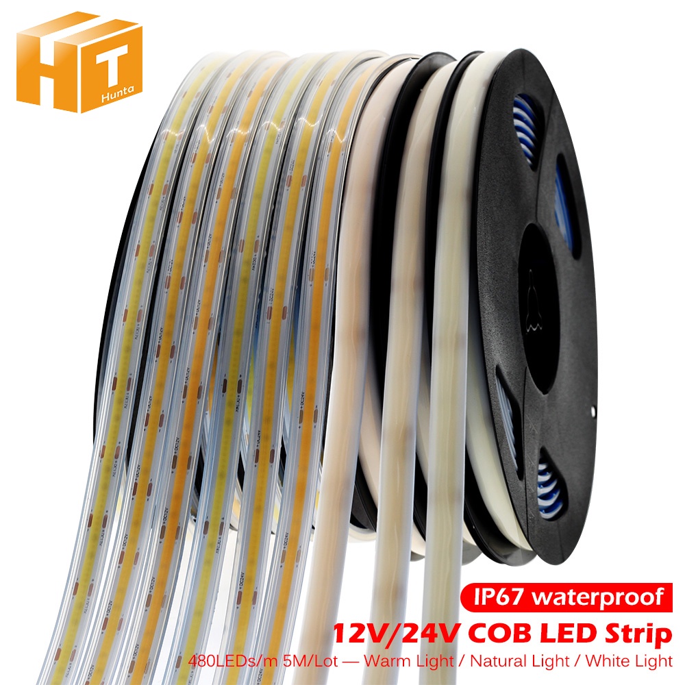 แถบไฟ LED COB IP68 กันน้ำ 12V/24V COB LED BAR 480LEDS/M 10W/M 5M/ชุด ...