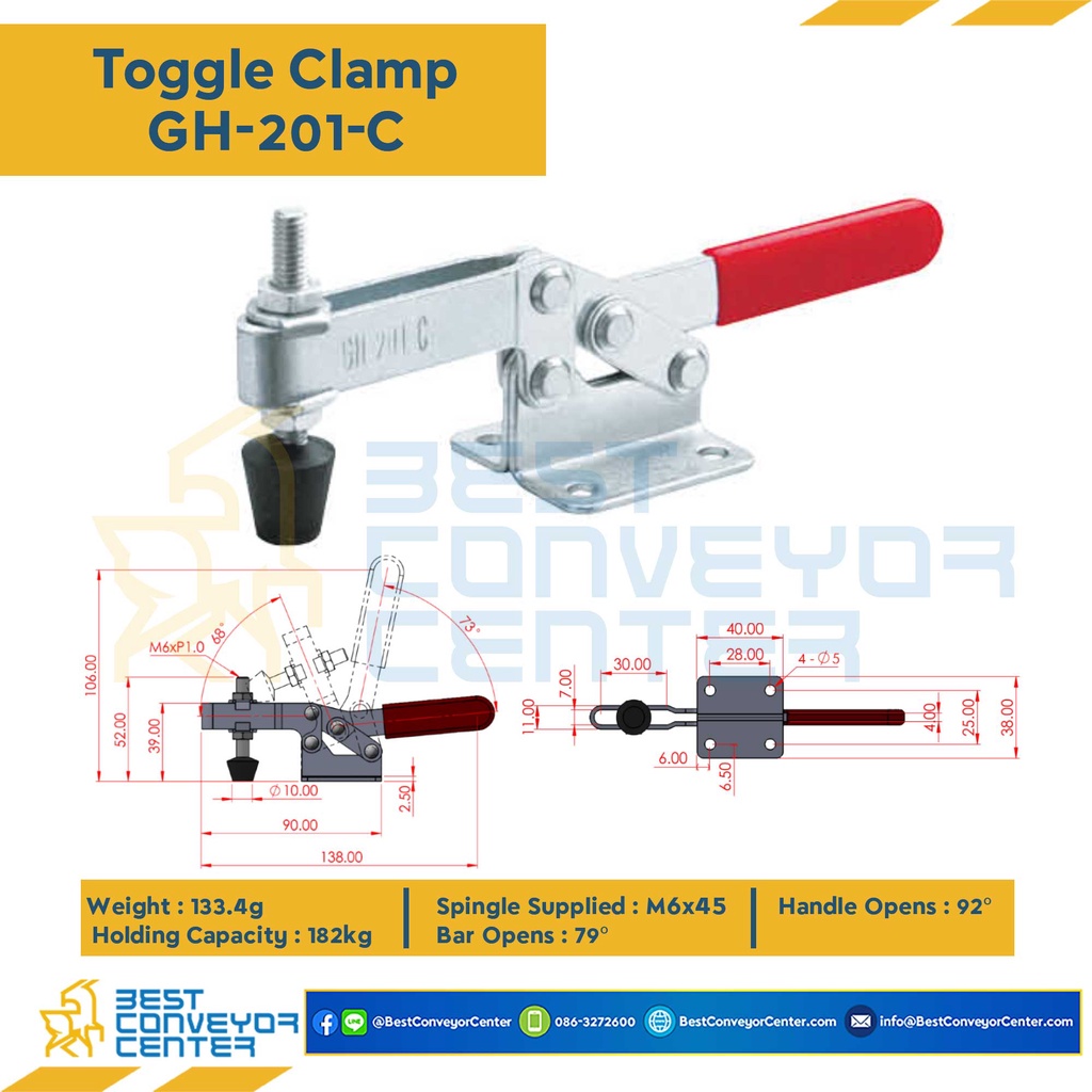 Toggle Clamp แบบกดแนวนอน GH-201-C,GH-20400,GH-22185 (Steel Zinc ...