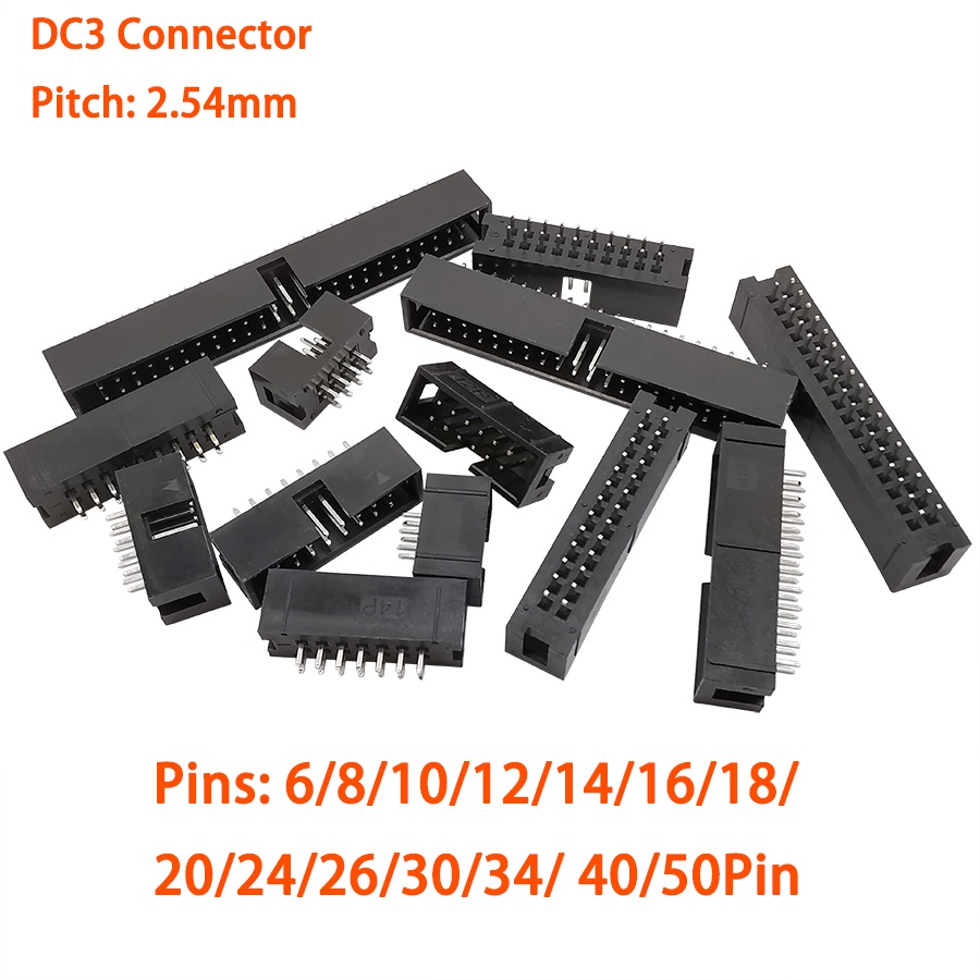 100Pcs DC3 Header Straight Pin PCB Connector DC3 6-50P 2.54mm Pitch Double-spaced ISP Male ...
