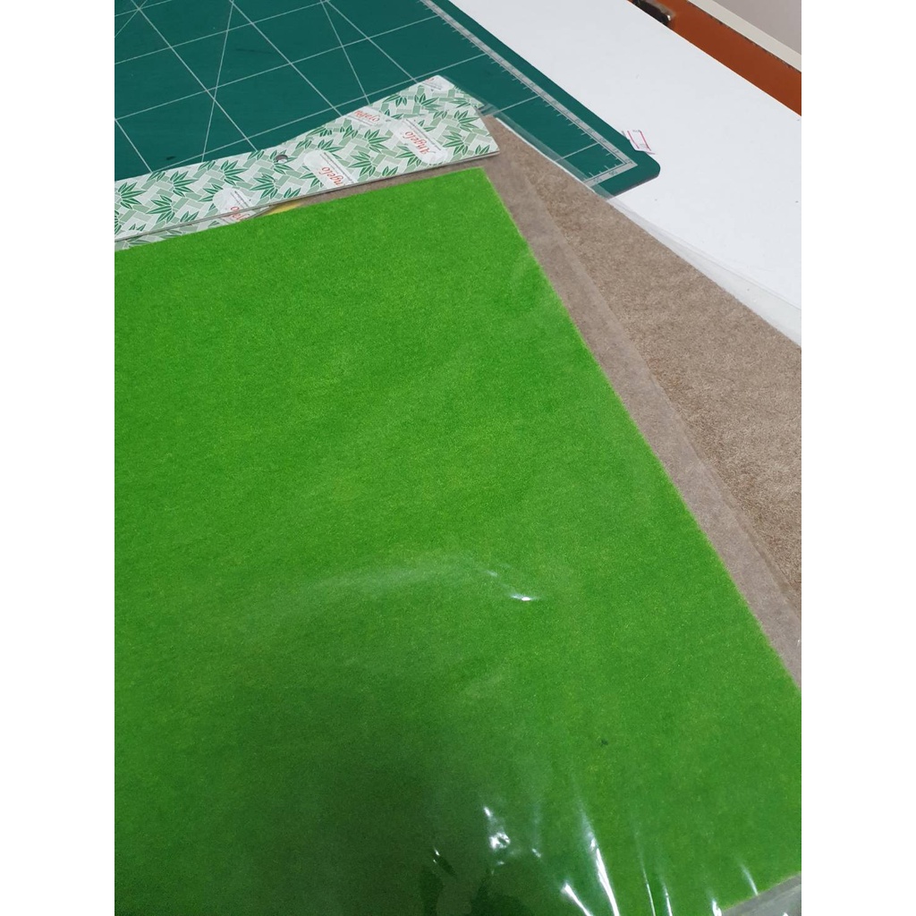 สติ๊กเกอร์หญ้าเทียมแบบแผ่นสำหรับทำโมเดล A4 กาวในตัว Artificial grass ...