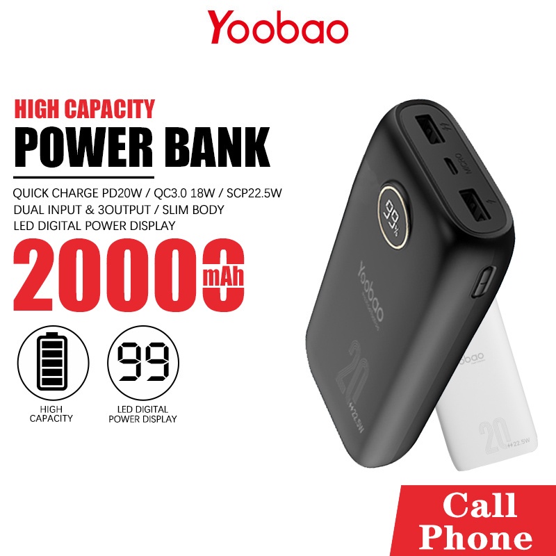 พาวเวอร์แบงค์ Yoobao รุ่น PD26-V2 ความจุ 20000mAh. แบตสำรอง ชาร์จเร็ว PD20W Q22.5W Powerbank ...