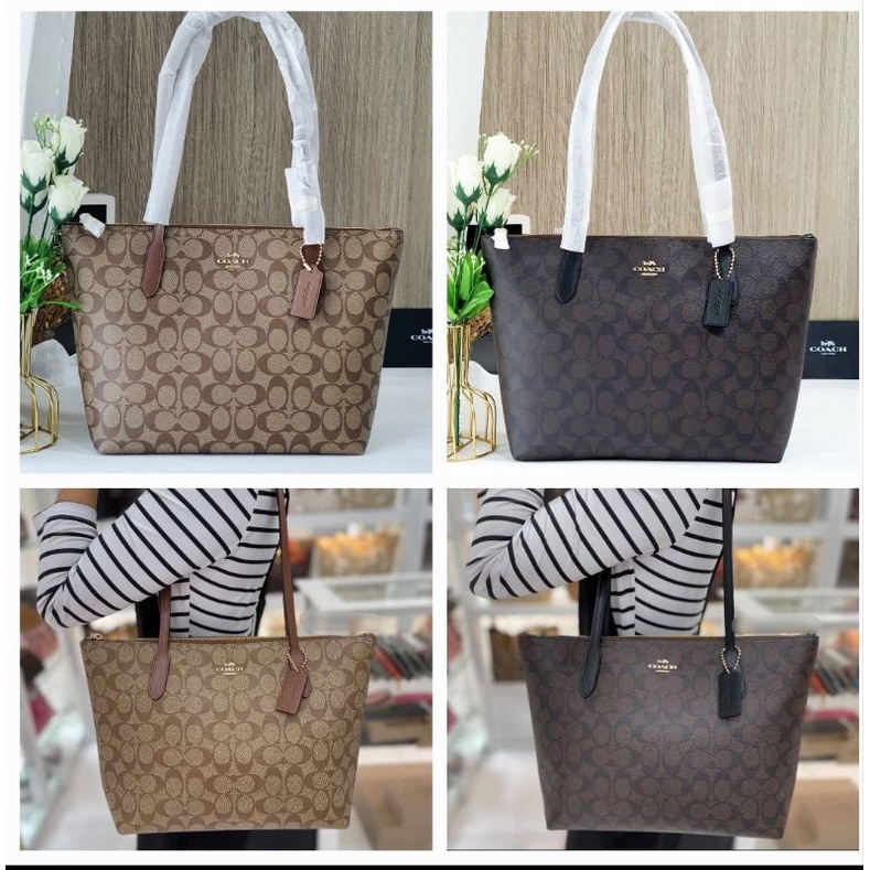 💚แท้💯 พร้อมส่ง💚 กระเป๋าสะพาย ZIP TOP TOTE IN SIGNATURE CANVAS COACH ...