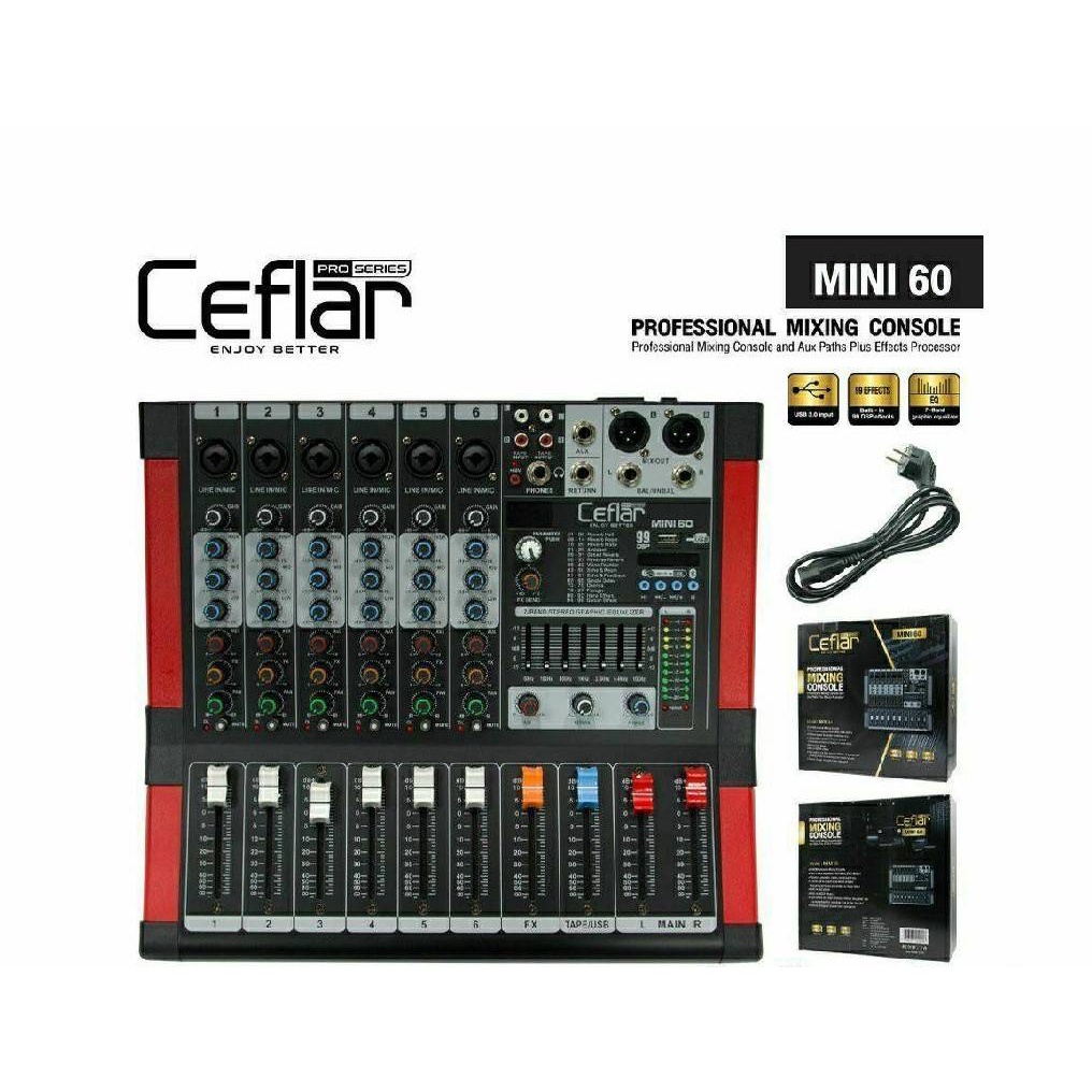 มิกเซอร์ CEFLAR MINI 60 มิกเซอร์ มีพาวเวอร์ เอฟเฟคร้อง USB MP3 ปรับแต่ง ...