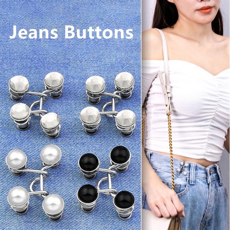 Pearl Metal Garment Hooks Jeans Waist Adjusting Buckle DIY Invisible ...