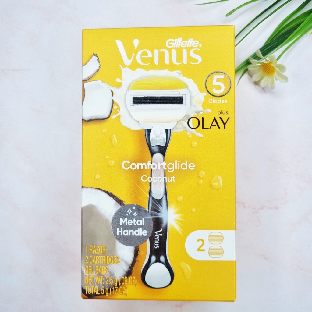 [Gillette®] Venus Comfortglide Plus Olay, Coconut 1 Handle + 2 Blades ยิลเลตต์ วีนัส ชุดมีดโกน ...