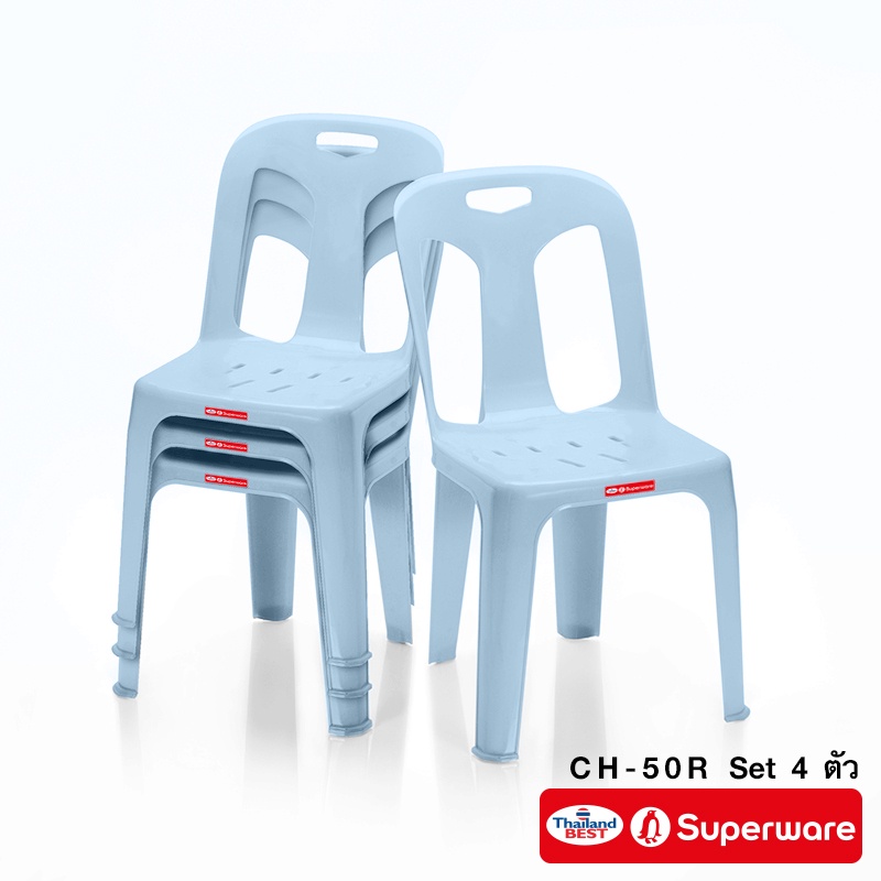 Srithai Superware เก้าอี้พลาสติก มีพนักพิงรุ่น ที่นั่ง สำหรับ สนาม นั่งเล่น วัด โต๊ะจีนรุ่น CH ...
