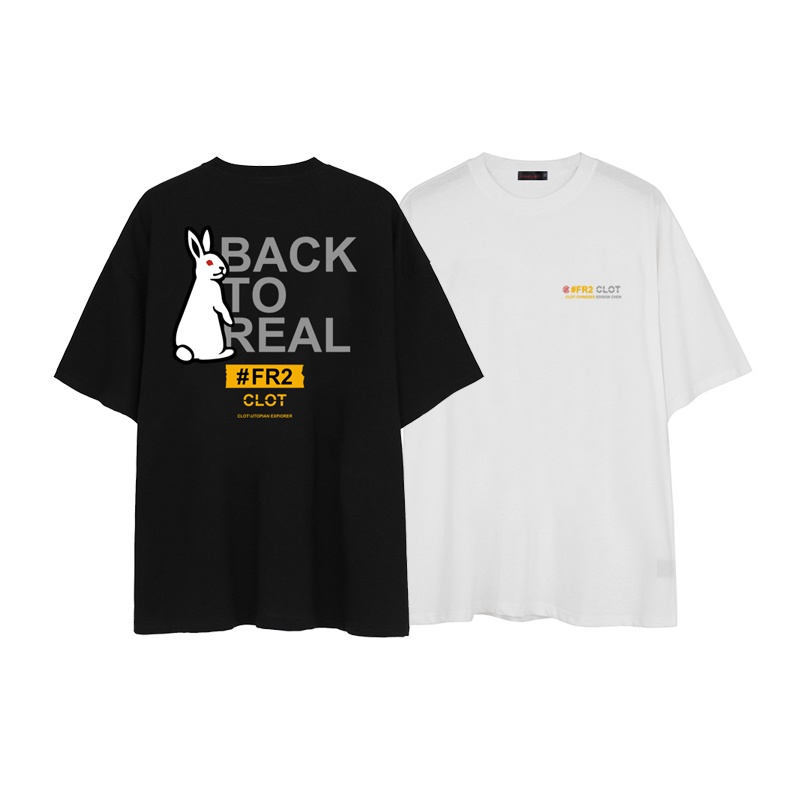 Fr2 X CLOT เสื้อยืดลําลอง แขนสั้น คอกลม ทรงหลวม พิมพ์ลายโลโก้ตัวอักษร Rogue Rabbit สําหรับสตรี ...