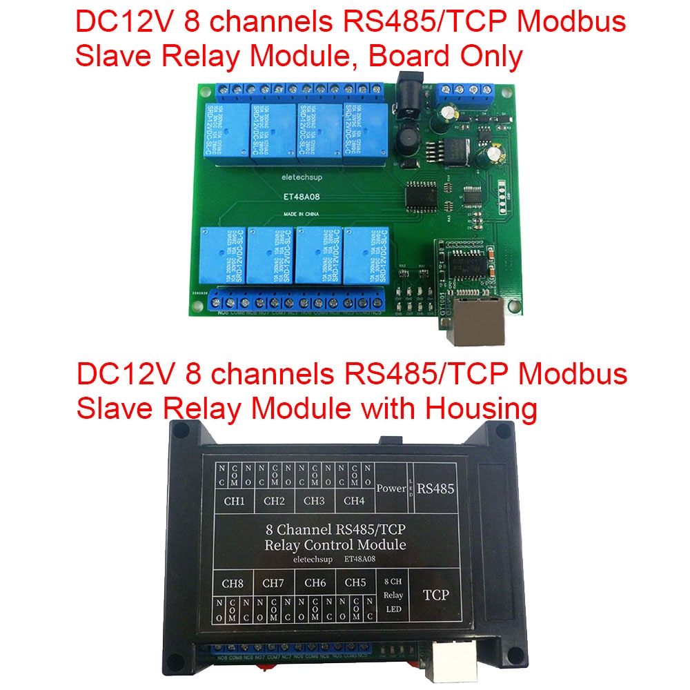 DC 12V 8-channel network RS485/TCP Modbus slave relay module Ethernet relay network switch ...