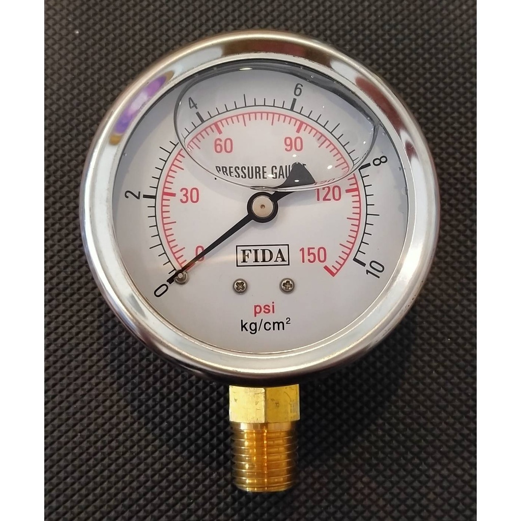 "FIDA" Pressure gauge stainless เกจวัดแรงดัน สแตนเลส หน้าปัด 2.5" เกลียว BTTM 1/4" NPT Range 4,7 ...