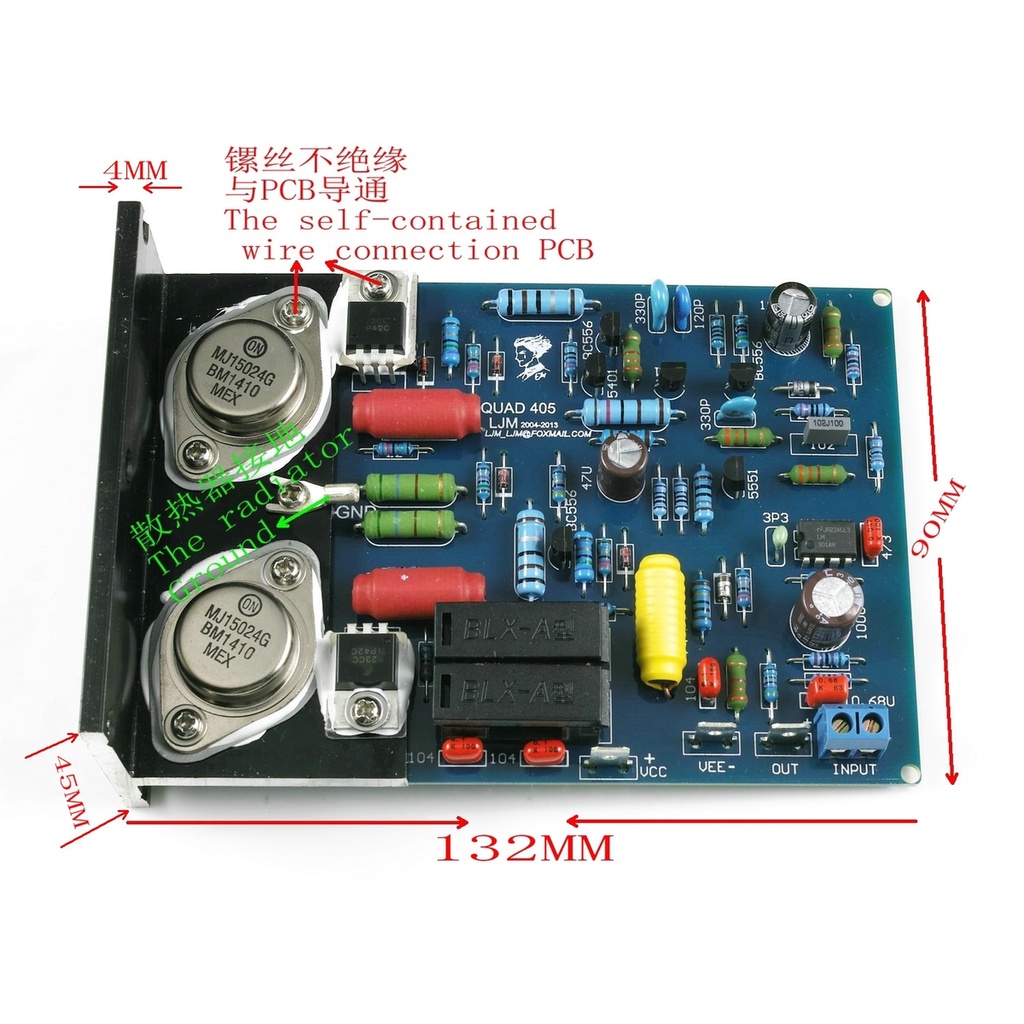 LJM QUAD405 MJ15024 LM301A 8R/100W 100w Dual Channel Amplifier Music ...