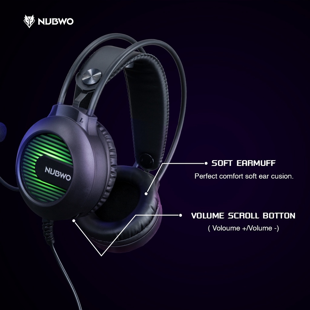 Nubwo Gaming Headset หูฟังเกมมิ่ง ไฟ LED ที่ครอบหูนุ่ม ไฟปรับหมุนได้ 360 องศา รุ่น N2PRO รับ ...