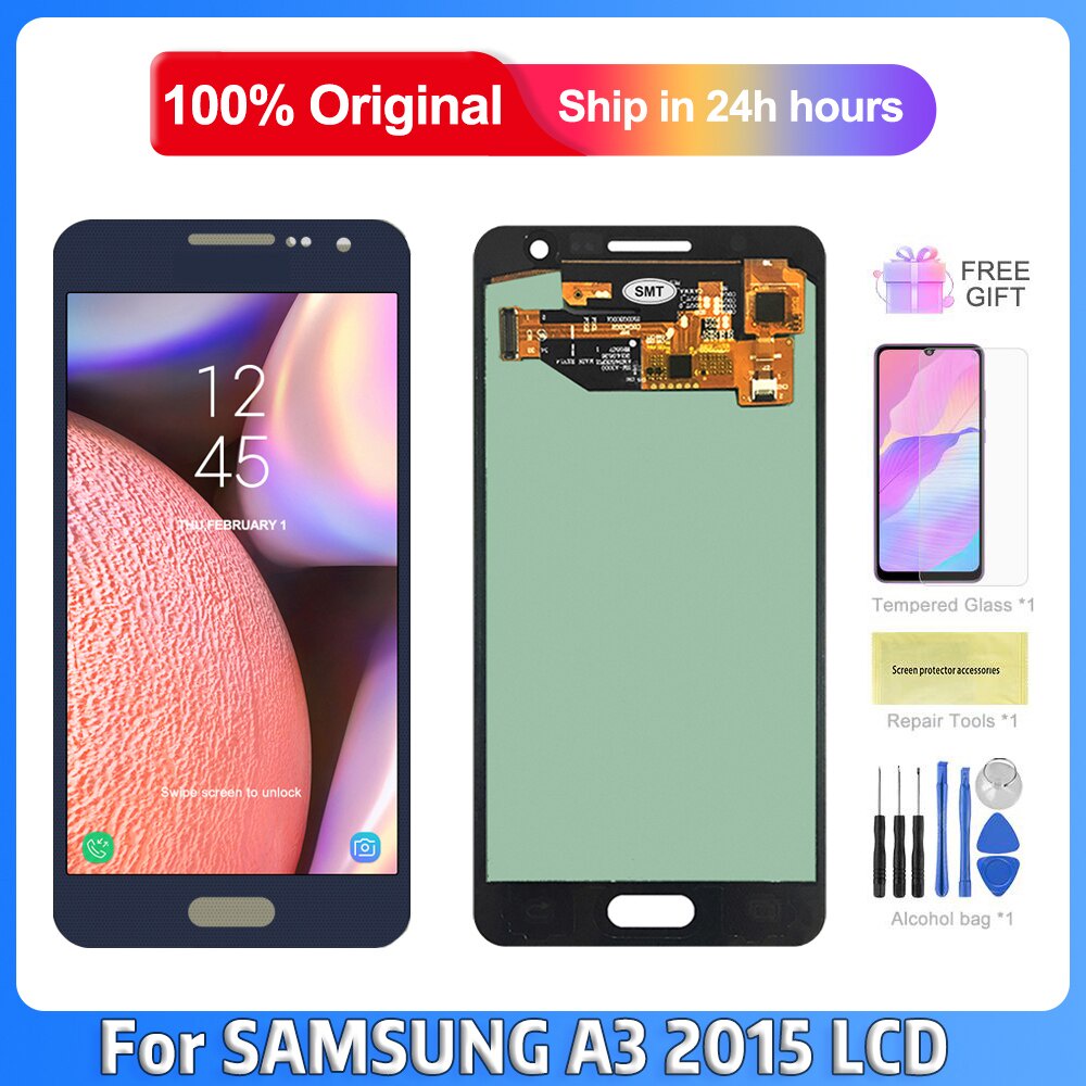อะไหล่หน้าจอสัมผัสดิจิทัล LCD A300 100% สําหรับ Samsung Galaxy A3 2015 ...