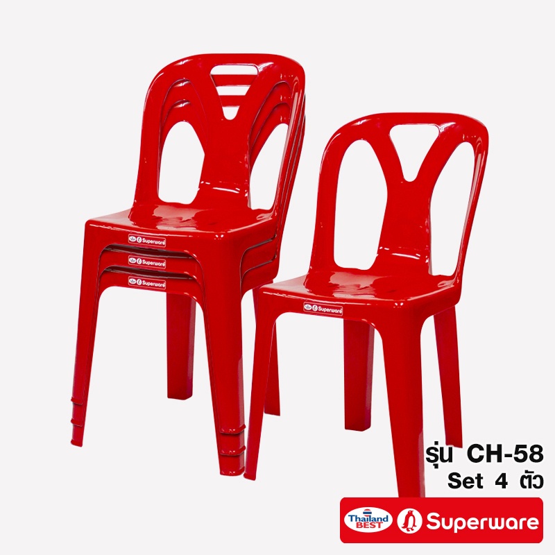 Srithai Superware เก้าอี้พลาสติก มีพนักพิงรุ่น ที่นั่ง สำหรับ สนาม นั่งเล่น วัด ห้องประชุม โต๊ะ ...