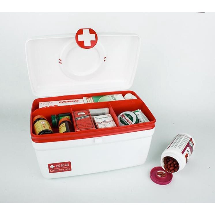 กล่องยา ปฐมพยาบาล 2 ชั้น 2-Layer First Aid Kit Box Medicine Storage ...
