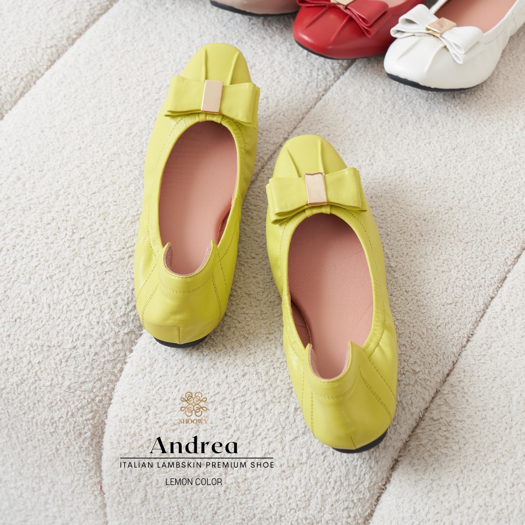 รองเท้าหนังแกะ รุ่น Andrea Lemon color (สีเหลืองเลม่อน) | Shopee Thailand