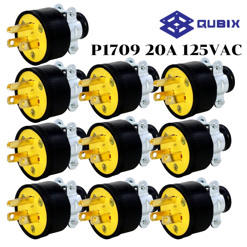 "QUBIX" P1709 (จำนวน 10 ตัว) ปลั๊กยางตัวผู้มีแคล้มรัด 2P 3W 20A 125VAC ...