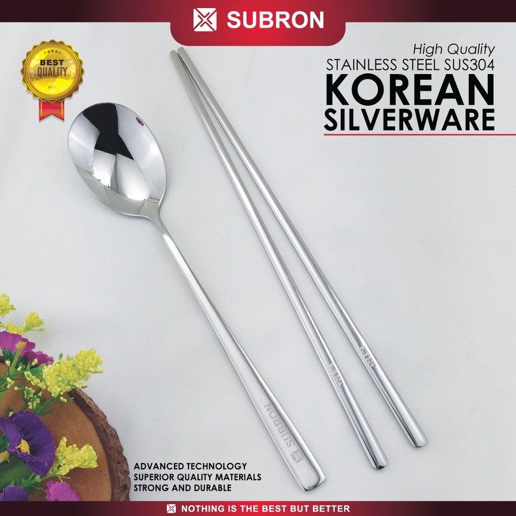 SUBRON SUS304 ช้อนตะเกียบเกาหลีอาหารเย็นช้อนสแตนเลสหนาตะเกียบ | Shopee ...