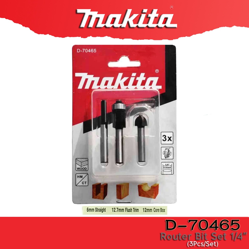 MAKITA ดอกทริมเมอร์ 3 ดอก D-70465 (ดอกตรง 6.35 มม.(1/4") | ดอกตรงลูกปืน ...