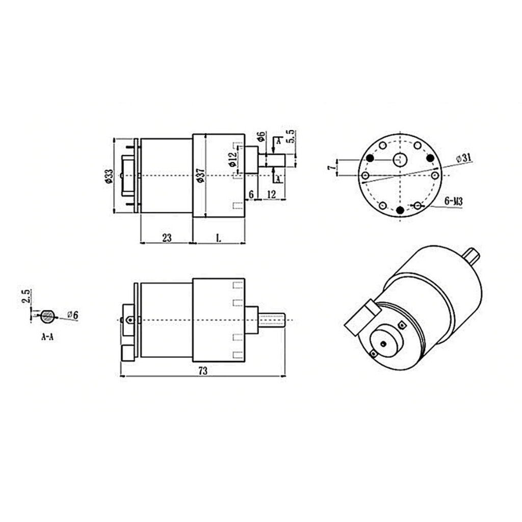 มอเตอร์พร้อม AB phase encoder 1:6.3 12v 1590 RPM DC motor geared with ...