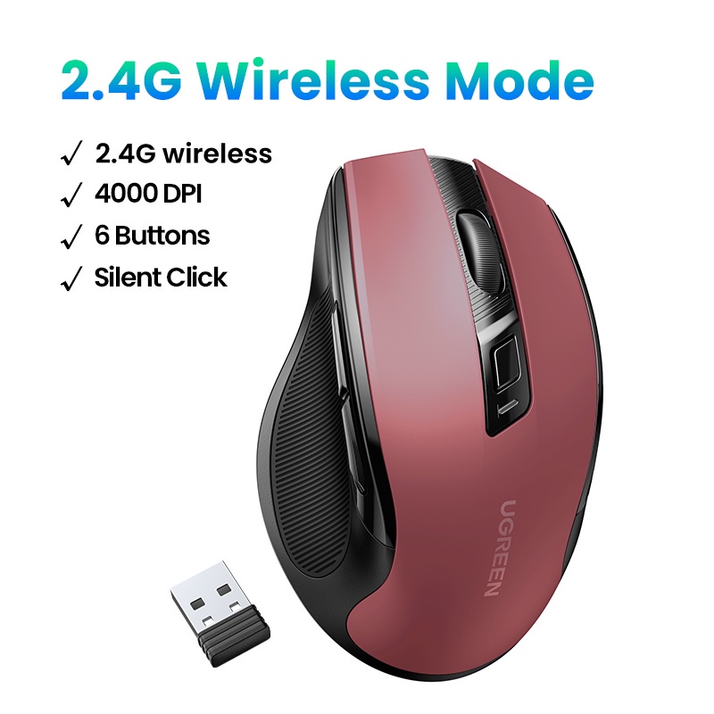 Ugreen Mouse Wireless Ergonomic Shape Silent Click 4000 DPI | Shopee ...