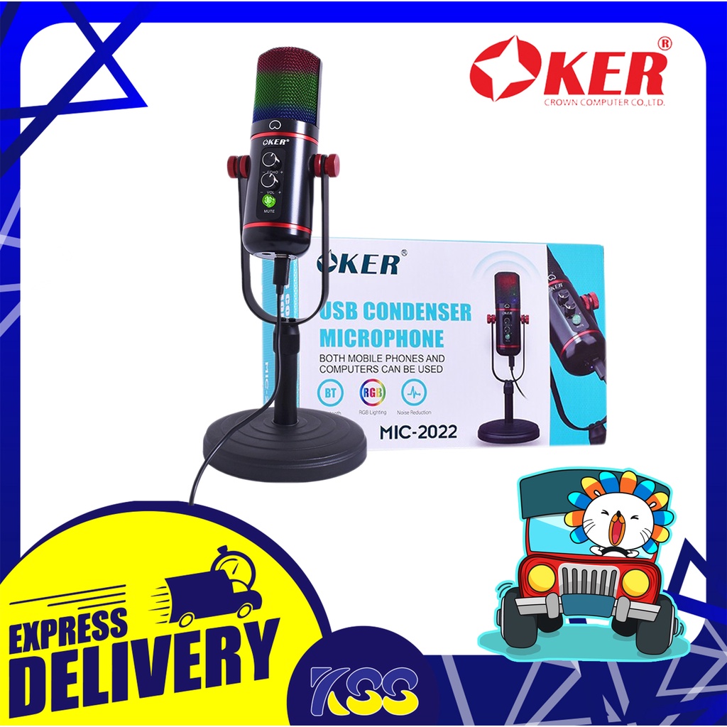 ไมโครโฟนตั้งโต๊ะ ชุดไมโครโฟนบลูทูธ Oker MIC-2022 Microphone Condencer USB RGB ประกัน 6 เดือน ...