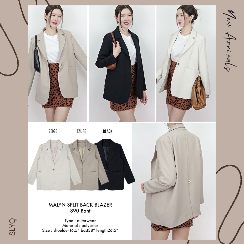 SLYQ MALYN SPLIT BACK BLAZER เสื้อเบลเซอร์ผ่าหลังแขนยาว เบจ น้ำตาล ดำ ...
