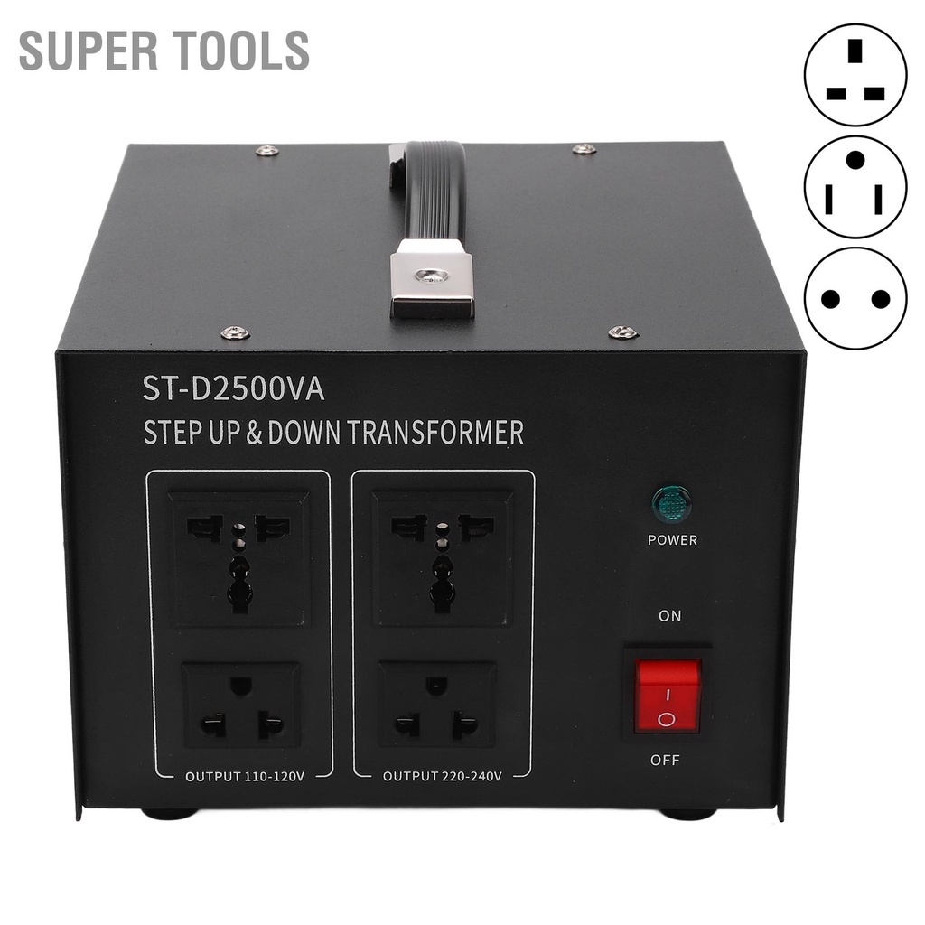 SUPER TOOLS 2500W Voltage Transformer 110‑120V to 220V Step Up 220‑240V ...