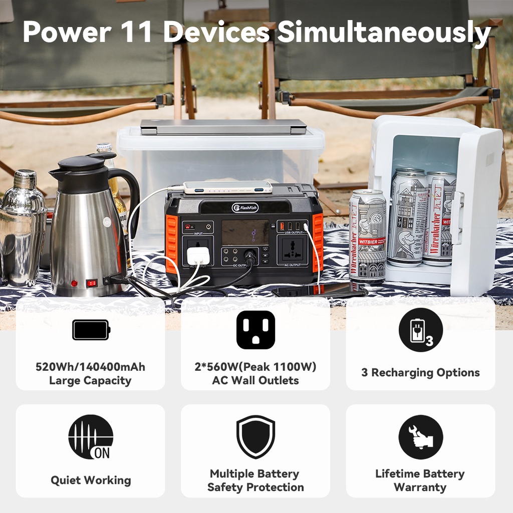 Flashfish Power box กล่อง 560W/520Wh Portable Power Station แคมป์ปิ้ง ...
