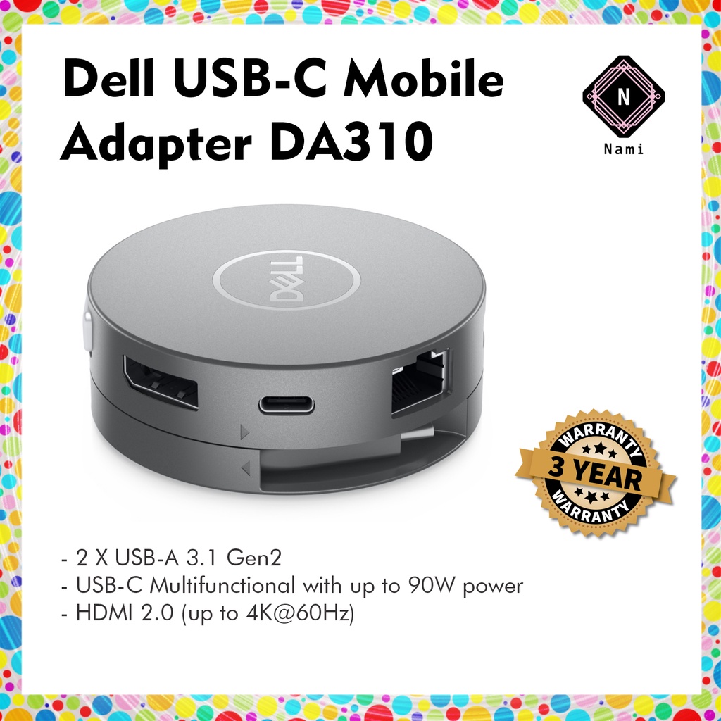 Dell DA310 อะแดปเตอร์มือถือ USB-C 7-in-1 - สําหรับวิดีโอ, เครือข่าย ...